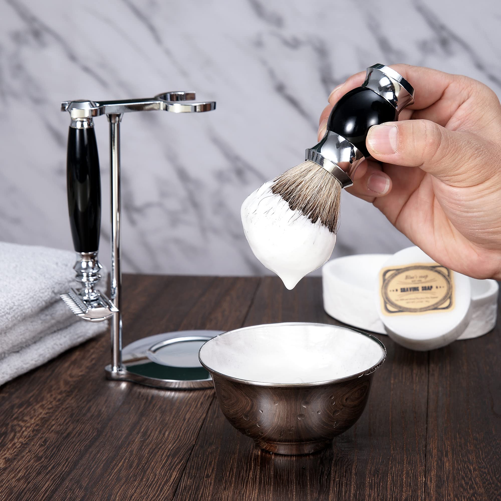GRUTTI Shaving Brush Pure Badger Brush for Wet Shaving (Black)