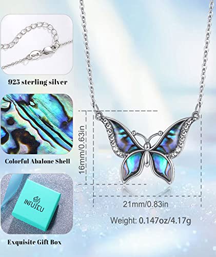 INFUSEU Small Butterfly Necklace Womens Abalone Pendant Jewelry 925 Sterling Silver