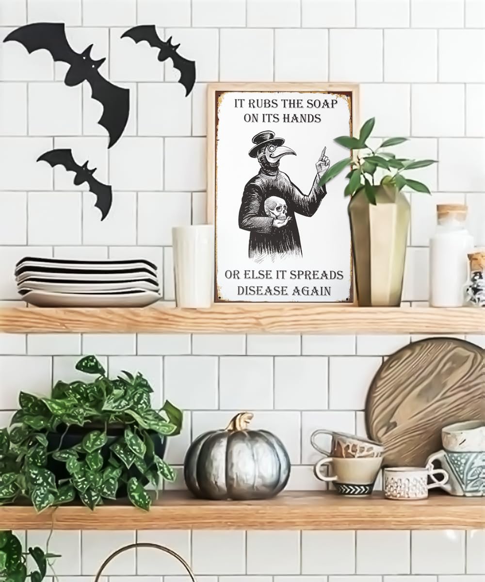 Gothic Bathroom Decor Wash Your Hand Plague Doctor Funny Restroom Wall Decor Tin Sign 8 X 12 Inch