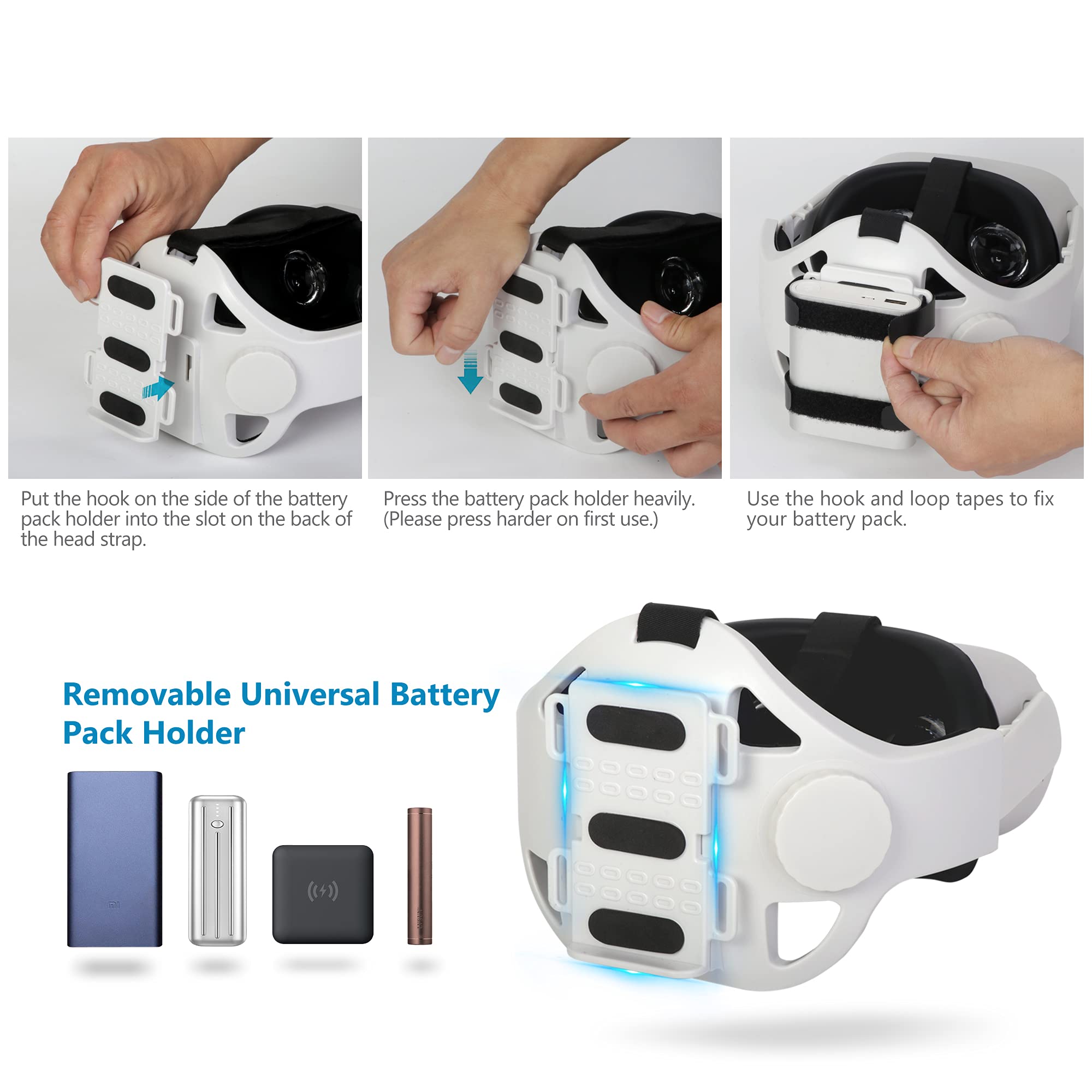 JSVER Head Strap Compatible for Oculus Quest 2, Adjustable Head Strap with Removable Battery Pack Holder, Replacement for Oculus Quest 2 Elite Strap, Reduce Pressure for Quest 2 Headset - White
