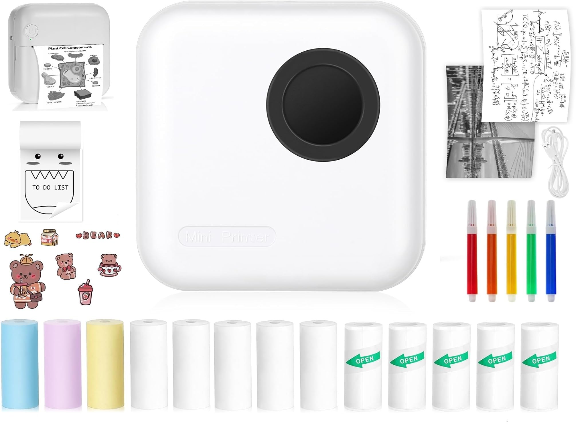 WeePro Mini Printer Portable Inkless Sticker Printer with 13 Rolls Paper, Ideal for Sticker Maker Machine, Label Printer for Small Business, Doodle Pocket Printer Compatible with Phone & Tablet