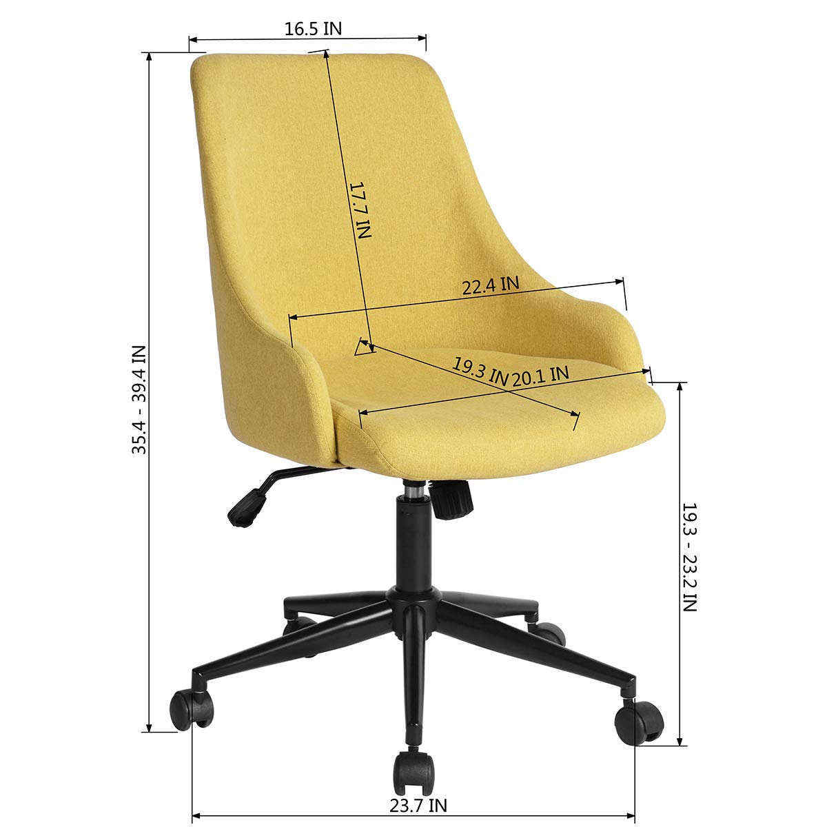 HOMYCASA Computer Chair Modern Upholstered Adjustable Height Swivel Desk Chair Mid Back Armrest for Home Office (Yellow)