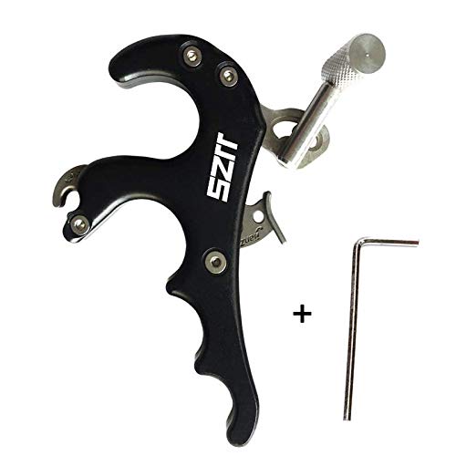 JJZS Aluminum Archery Release Aids for Compound Bow Adjustable Handheld 4 Finger Grip Compound Bow Release Thumb Trigger Bow Release for Hunting Archery Accessories