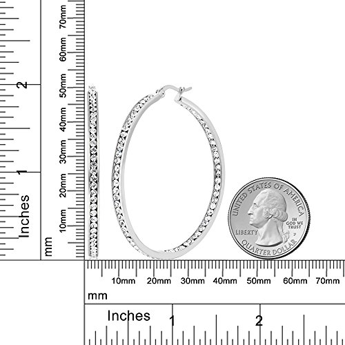 Gem Stone King 2 Inch Stunning Stainless Steel High Shine Inside-Out Hoop Earrings With CZ For Women