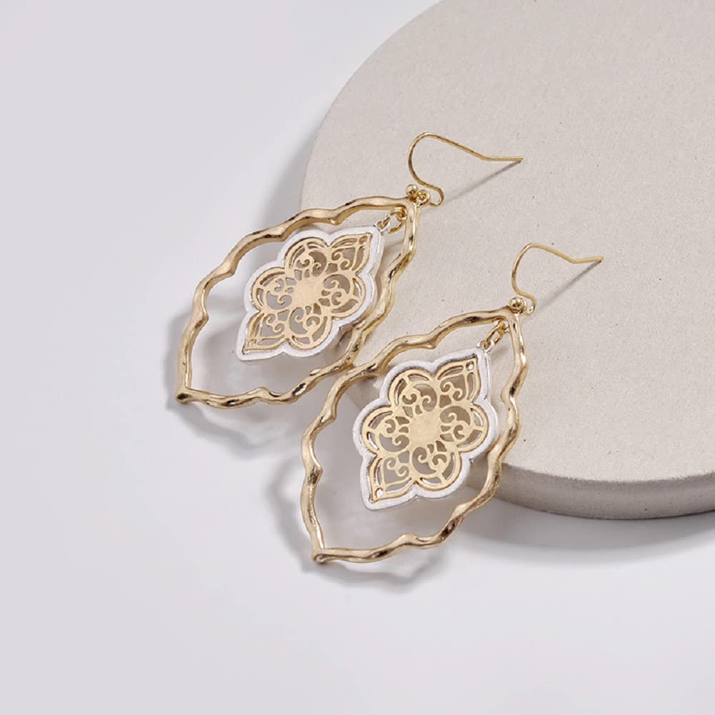 Gold Filigree Flower Earrings for Women Dangling Jewelry (gold filigree earrings)