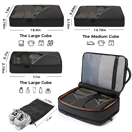 TANGCORLE 50L Carry on Travel Backpack, Expandable Airline Approved Backpacks with 3 Packing Cubes fit 17 inch Laptop, Water ResistantĀ Convertible Suitcase backpack for Men Women