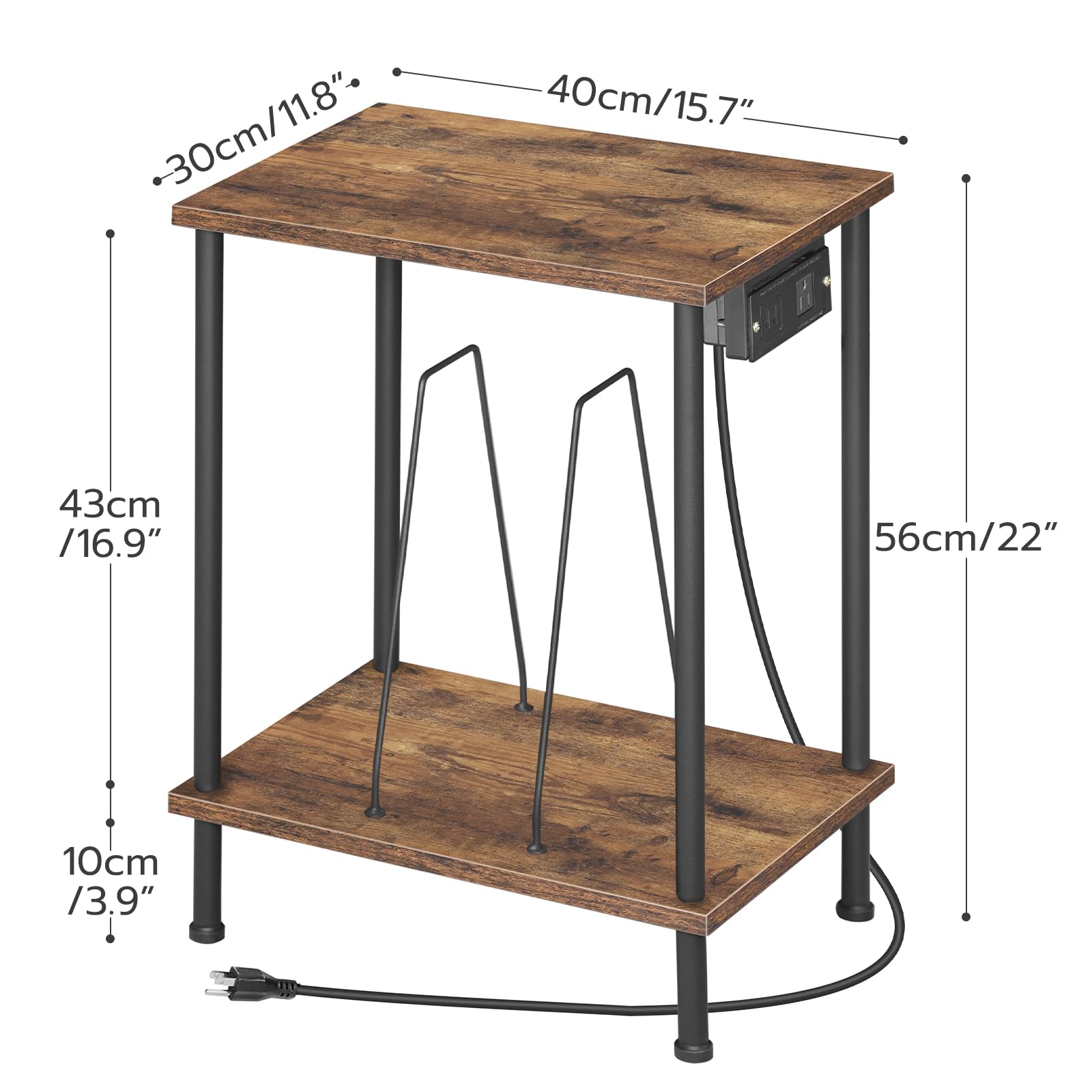 HOOBRO Record Player Stand with Charging Station, 2 Tier Record Player Table with Storage Up to 80-100 Albums, Turntable Stand with Record Holder, for Vinyls Media Stereo, Rustic Brown BF01URS01