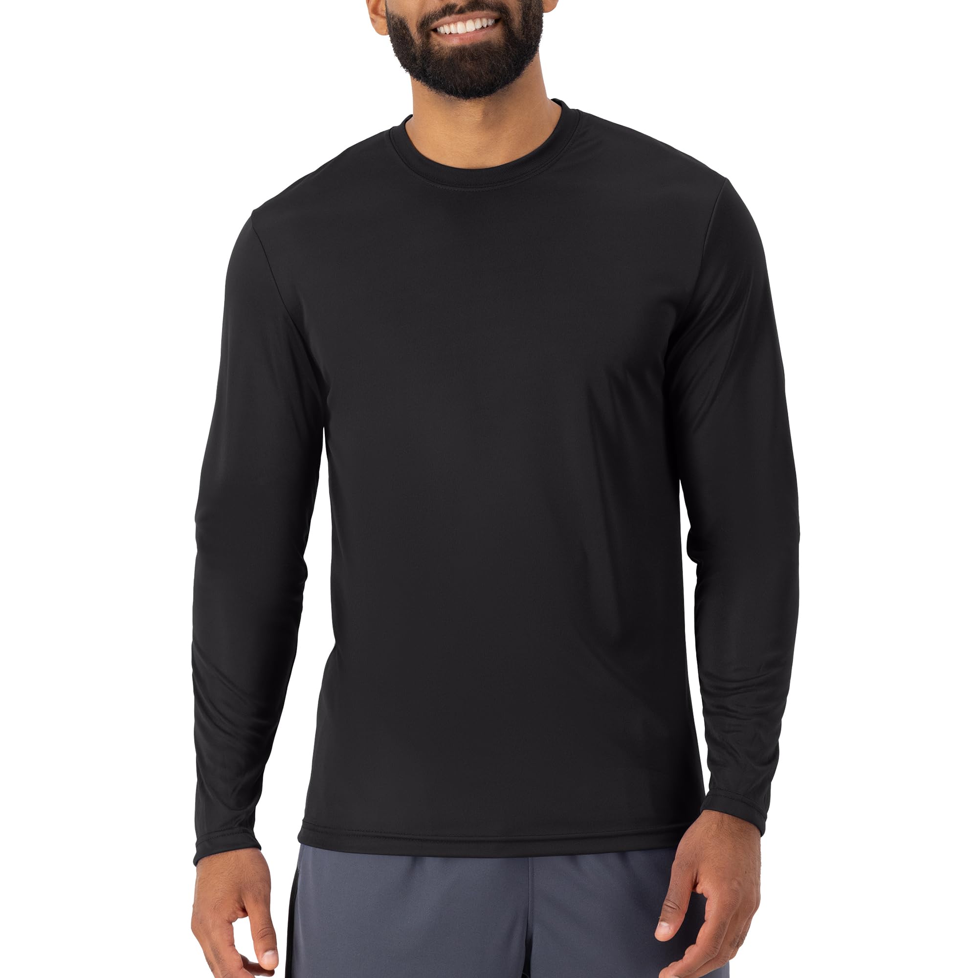 Hanes mens Long Sleeve Cool Dri T-shirt Upf 50+ (Pack of 2) athletic shirts, Black, Large US