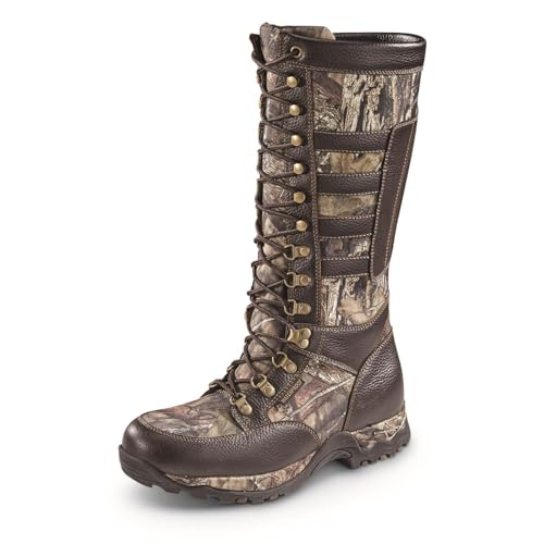 Guide Gear Men’s Leather Waterproof Side-zip Snake Boots, Brown/Mossy Oak Break-Up Country, 12D (Medium)