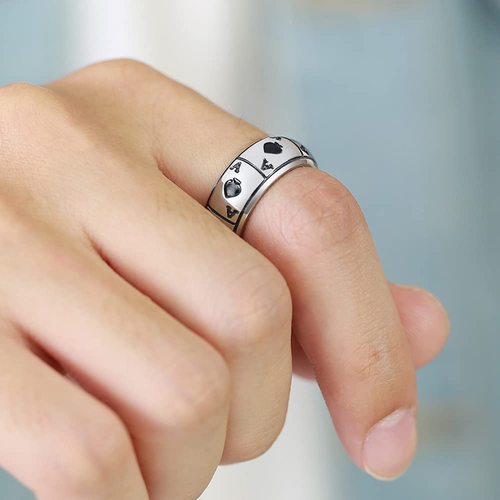 Jude Jewelers 8mm Stainless Steel Back Ace Spade Poker Wedding Games Promise Statement Cocktail Party Biker Ring (Silver, 9)