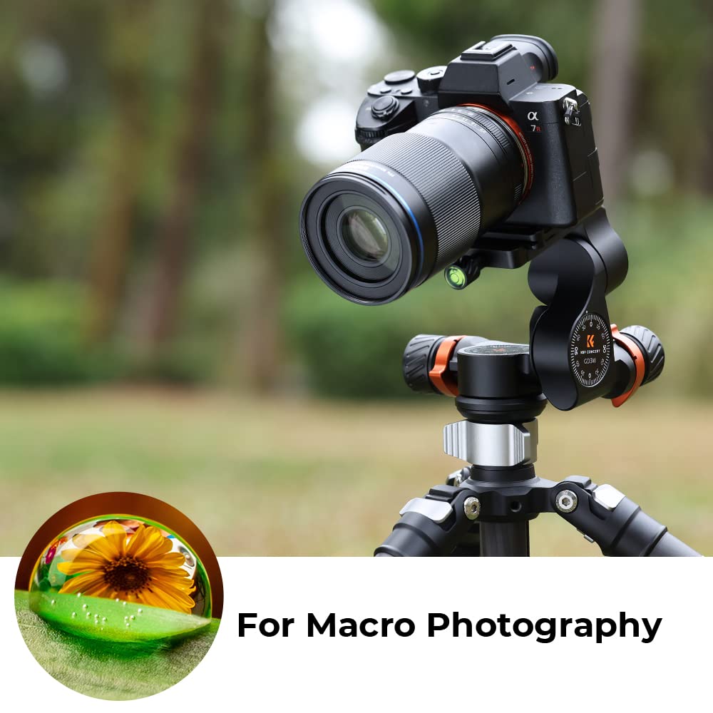 K&F Concept 3-Way Geared Tripod Head, Millimeter Micro-Adjustment, Full CNC Aluminum Alloy Tripod Head, Maximum Load Capacity of 6kg for Star Shooting, Commercial Photography, etc.