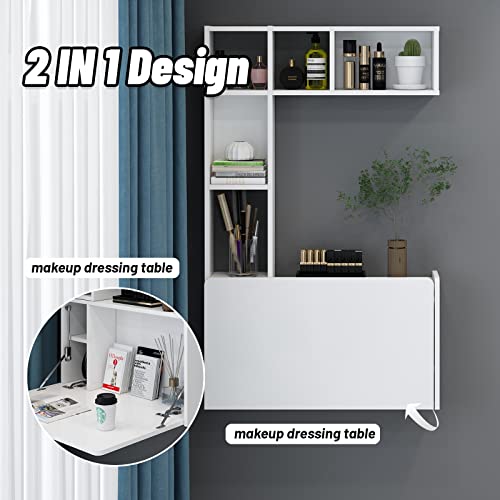 Pmnianhua Floating Desk,Wall Mounted Desk Folding,Space Saving Desk,Folding Wall Desk for Small Space Apartment Bedroom(White)