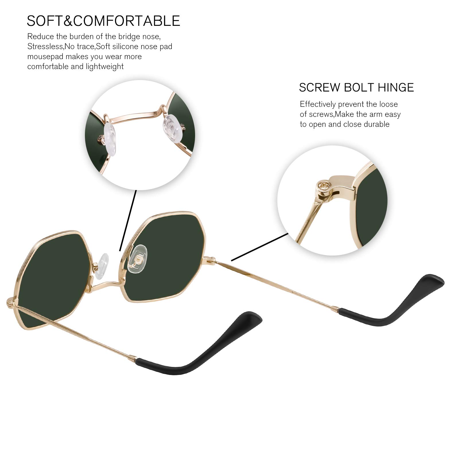 GRFISIA Small Round Polarized Sunglasses Women and Men Vintage Hexagon Square Sun glasses UV400 Protection