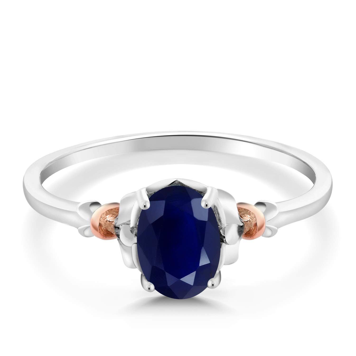 Gem Stone King 925 Silver and 10K Rose Gold Oval Gemstone Birthstone Engagement Ring | Oval 7X5MM | Wedding Engagement Anniversary Solitaire Promise Ring For Women