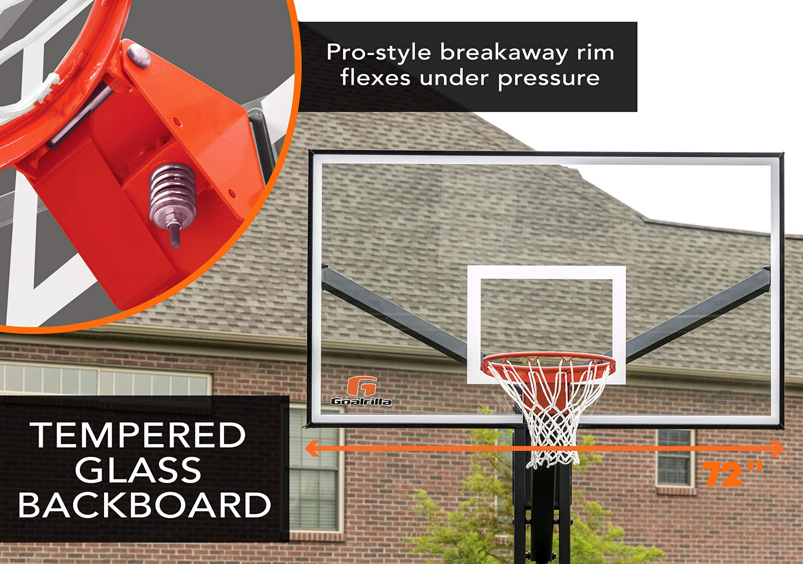 Goalrilla Basketball Hoops with Tempered Glass Basketball Goal Backboard, Black Anodized Frame, and In-ground Anchor System