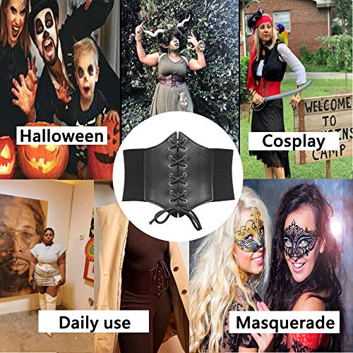 Women's Lace Up Corset Elastic Wide Waist Pirate Costume Cincher Belt(S,Black)