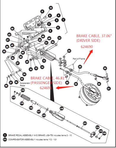 GREEN MARKET Golf Cart Accessories Brake Cable (Driver Side) for EZGO Electric 48-Volt(2010-up), ST400(2009-up) 70968-G03,70968G03,624691