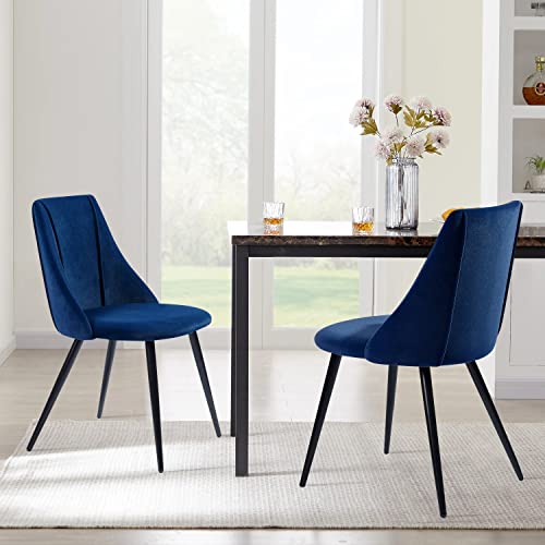 FurnitureR Dining Chairs Set of 2 Modern Upholstered Accent Chairs with Soft Seat/Metal Legs Kitchen Side Chairs for Kitchen Dining Room Waiting Reception Room, Velvet, Blue