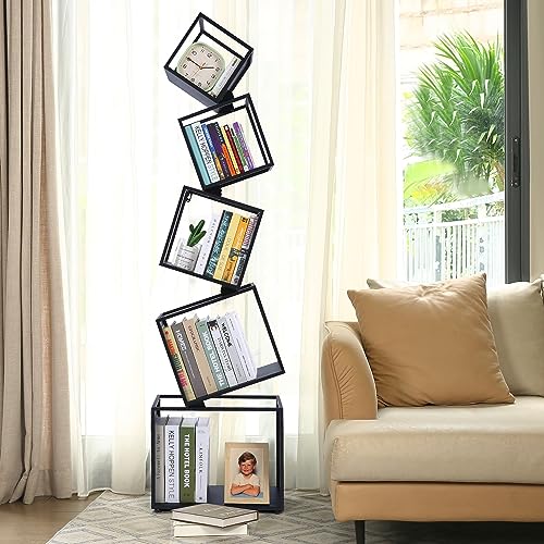 Weltallina Bookshelf, 5-Tier Bookcase Black, 67" Tall Black Bookshelf, Industrial Bookshelf, Modern Book Storage, Storage Shelves for CDs/Books/Home Decor, Display Shelf