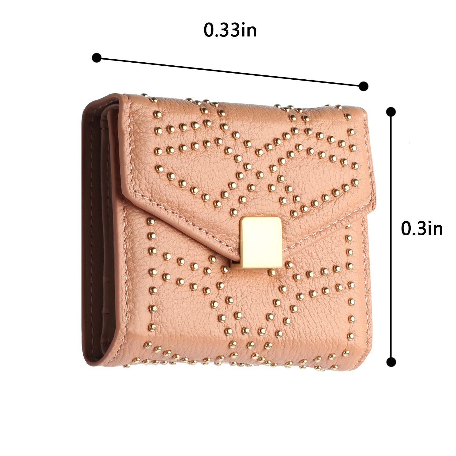 Genuine Leather Wallet for Women, Rivet Studded Money Organizer, Smart Leather Credit Card Case, Multipurpose Small Purse (Pink)