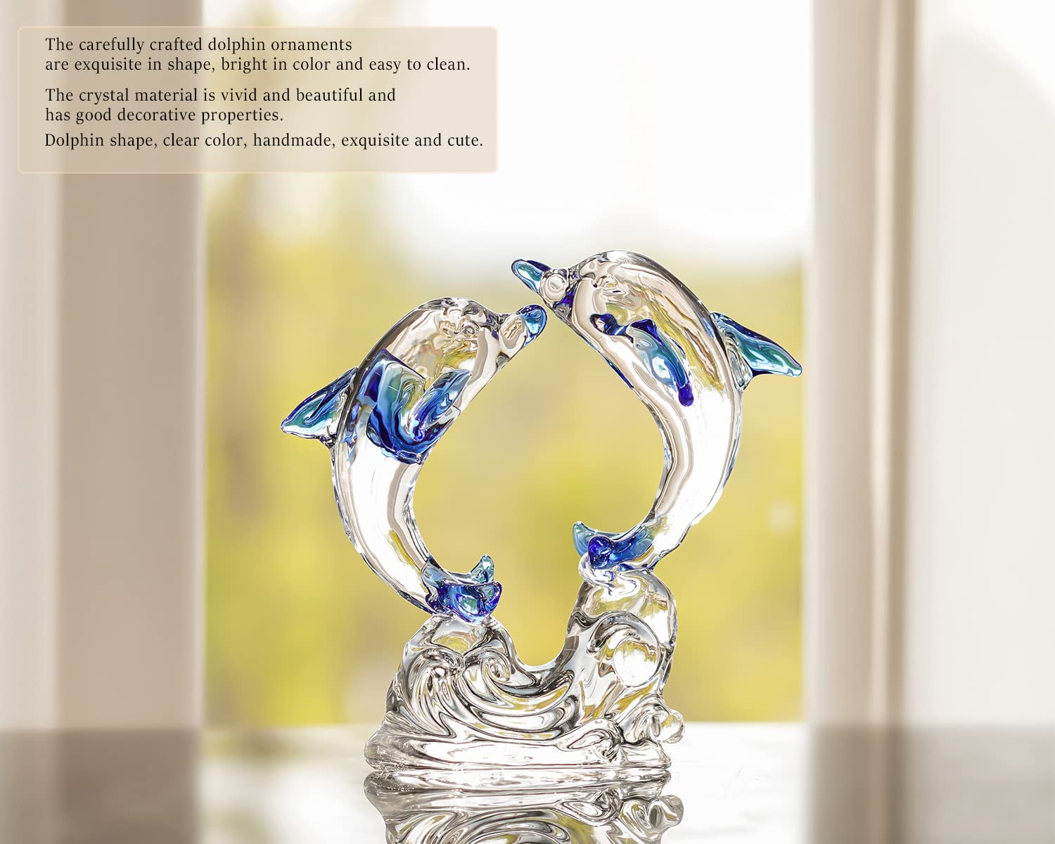H&D HYALINE & DORA Double Crystal Glass Dolphins Figurines Collectibles, Sea Animal Sculpture Statue, Home Desk Decoration Ornaments