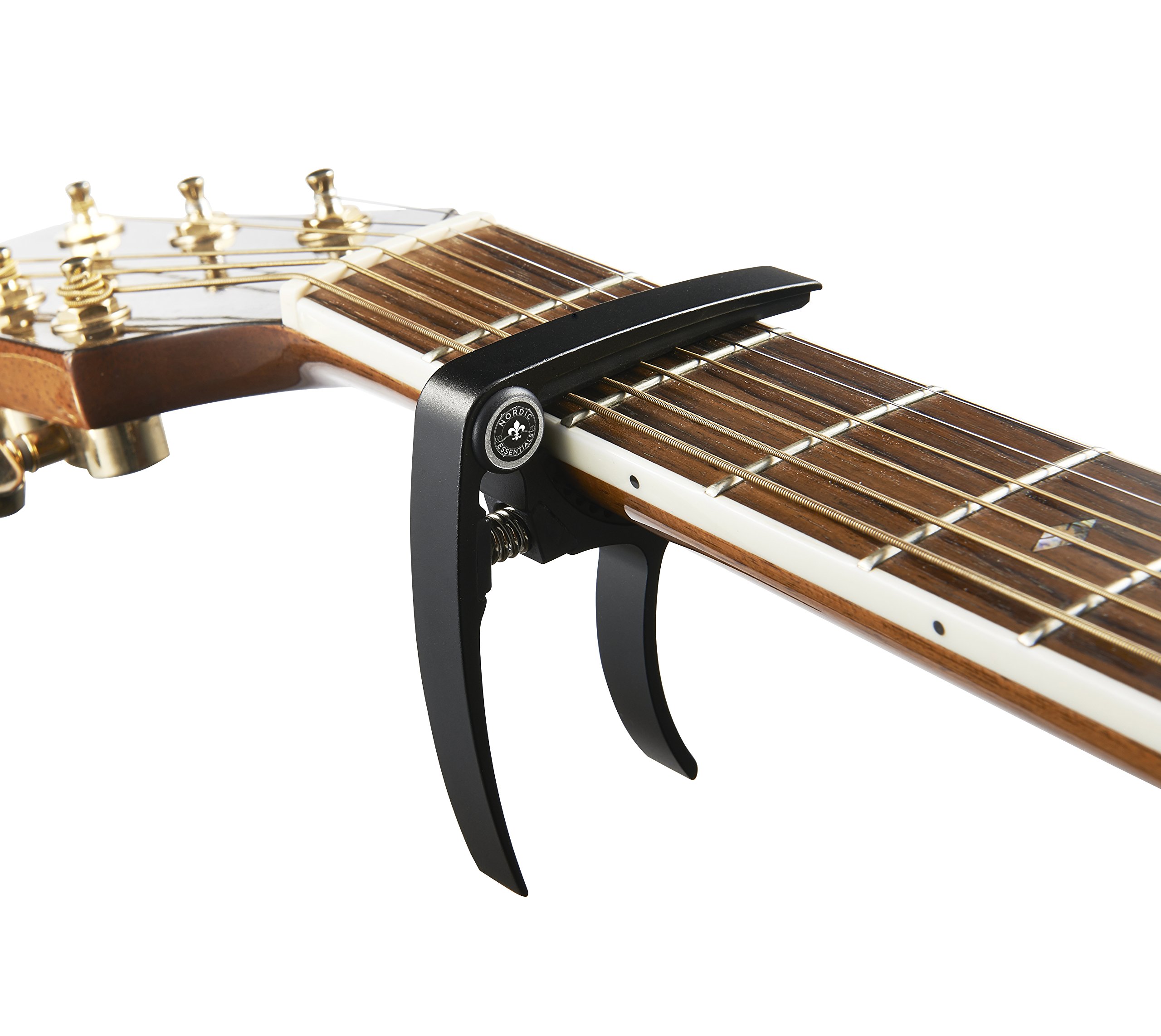 Guitar Capo (2 Pack) for Guitars, Ukulele, Banjo, Mandolin, Bass - Made of Ultra Lightweight Aluminum Metal (1.2 oz!) for 6 & 12 String Instruments - Nordic Essentials, Black+Silver