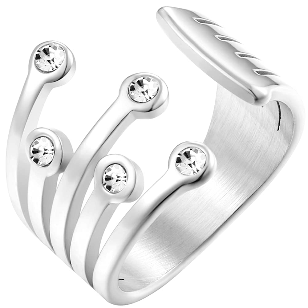 Jude Jewelers Stainless Steel Snail Style Open Adjustable Size Wedding Statement Promise Anniversary Cocktail Party Ring (Silver, 9)