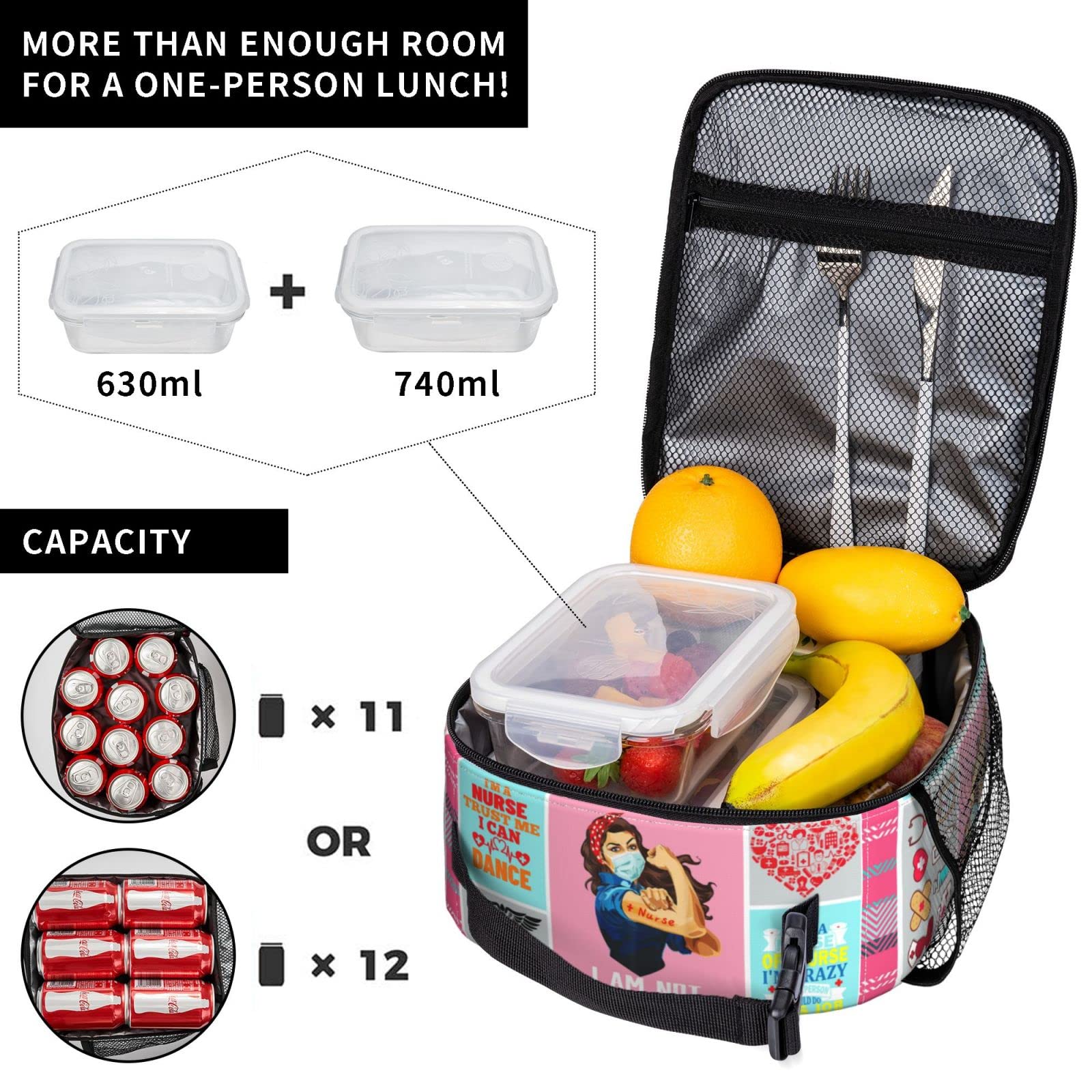 Kaeddi Nurse Lunch Bag Heat Insulated Lunch Box Leakproof Durable Portable Reusable Handbags Large Capacity Thermal Cooler Black One Size