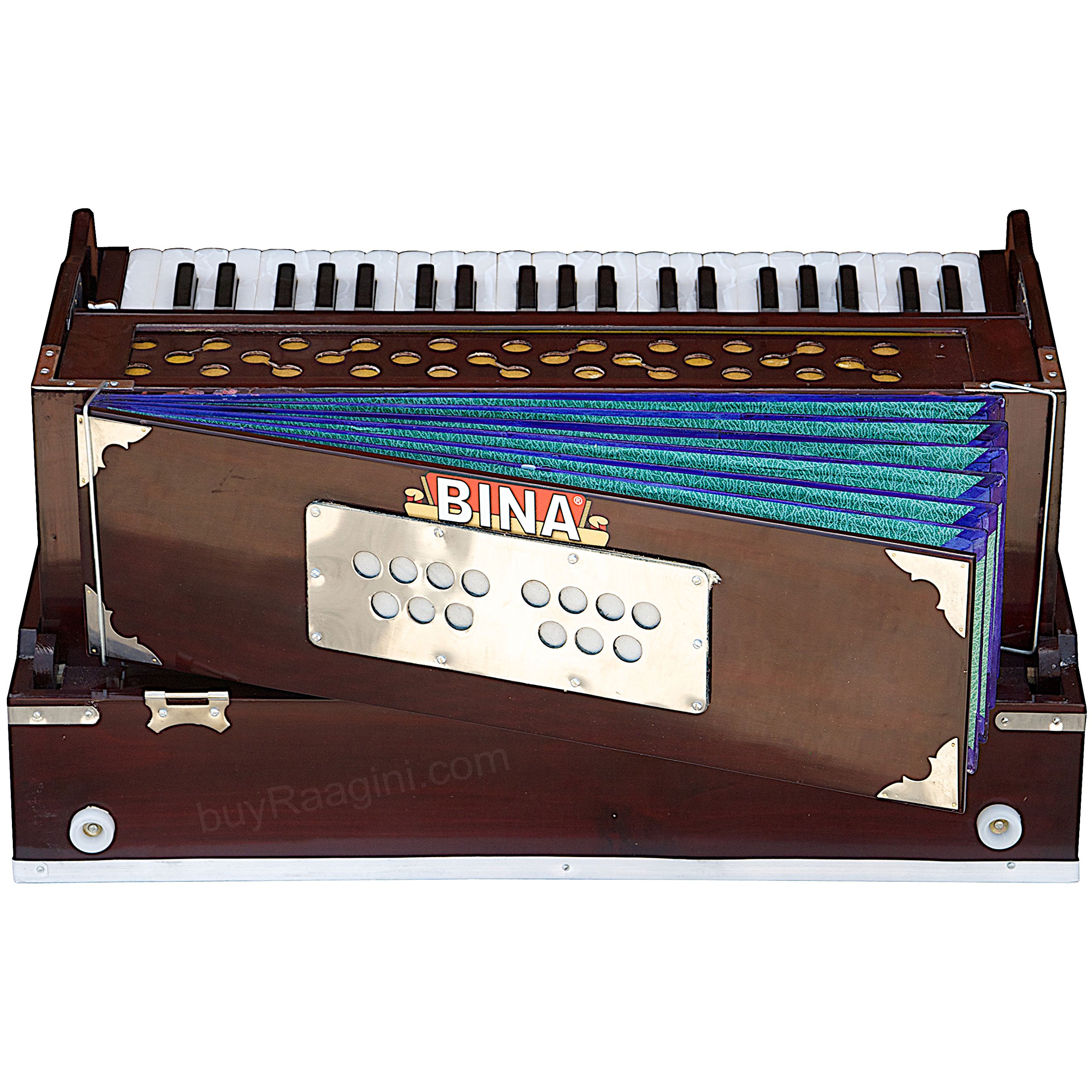 Harmonium BINA No.17 Delux, Folding Portable Version, Special Double Reed, Safri, Kirtan, 9 Stops, 3-1/2 Octaves, Rosewood Color Model 17DX