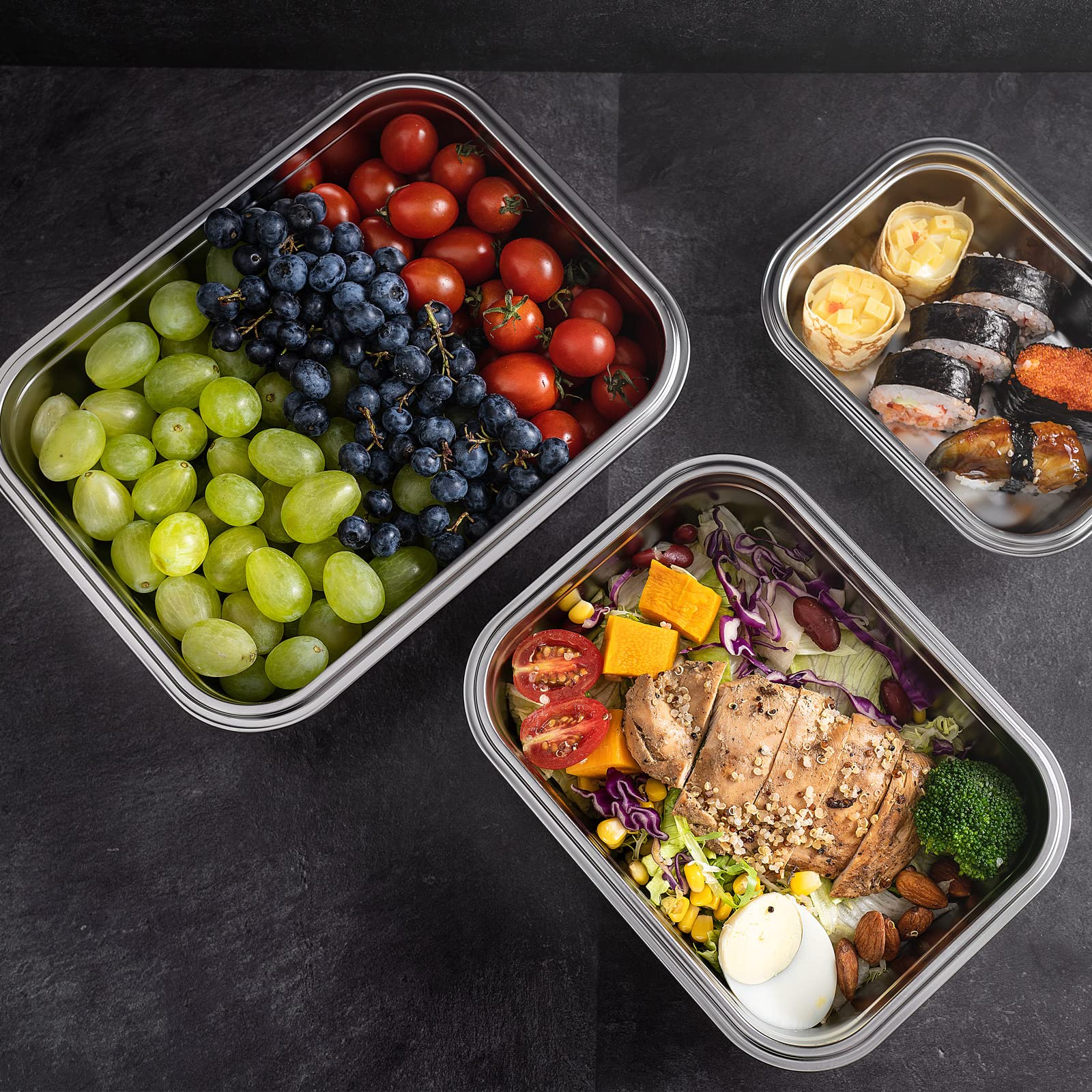 GC GENICOOK Stainless Steel Food Storage Containers, Meal Prep Lunch Bento Box - Leak-Proof and Airtight Lids, Perfect for Kitchen Freezer and Microwave Safe, Rectangular Reusable & Stackable
