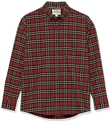 Goodthreads Men's Slim-Fit Long-Sleeved Stretch Oxford Shirt with Pocket, Burgundy Plaid, Large