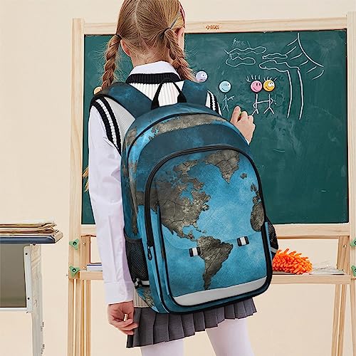 ZENWAWA Realistic World Map Kids School Backpack for Girls Boys, Travel Backpacks with Reflective Strips Multiple Pockets for School Hiking Summer Camp 17.7 inches
