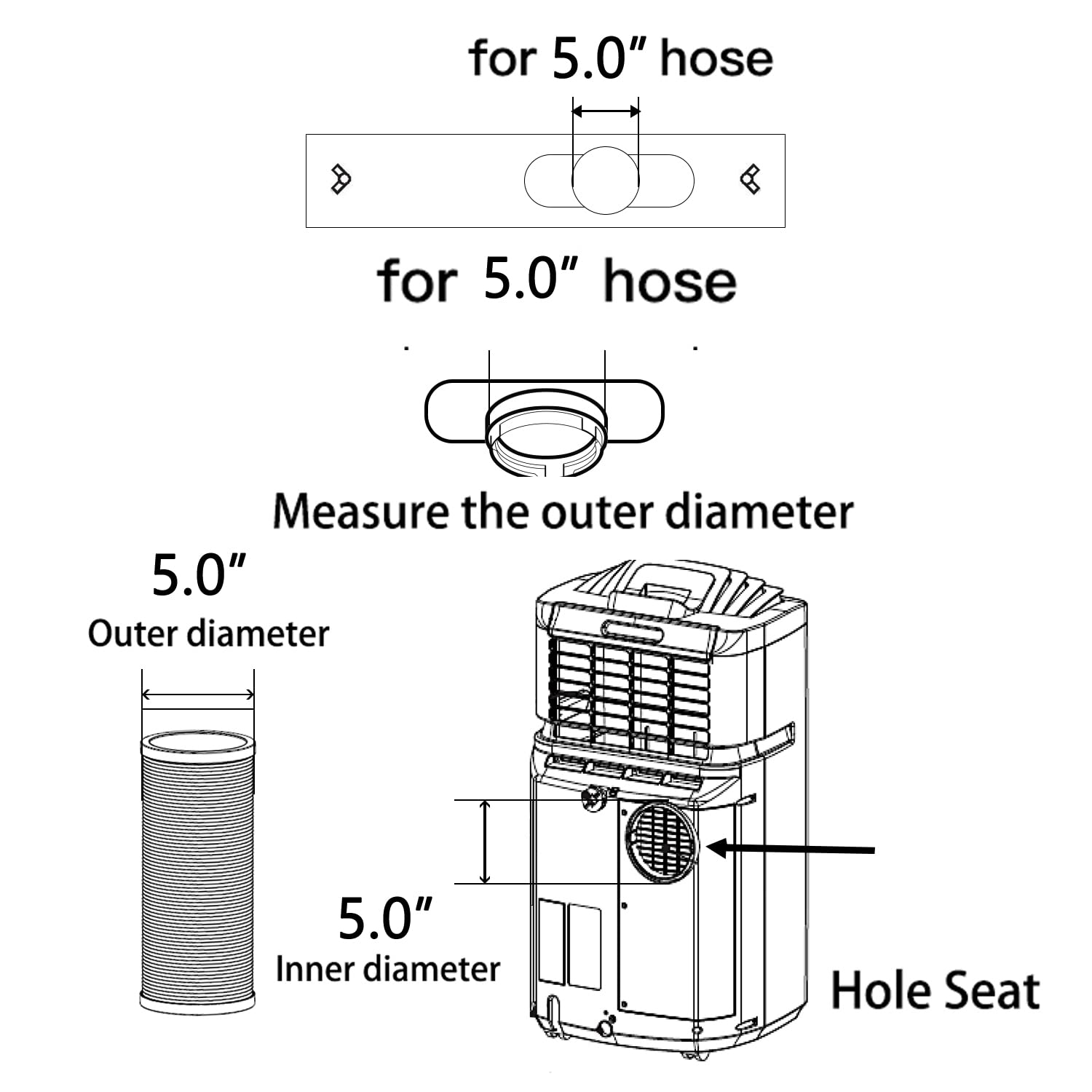 gulrear Portable air Conditioner Window kit Universal Portable AC Window Vent kit with 4 Plates Seamless Slot Style Portable ac Window kit Adjustable Length from 20" to 62" Suit for 5.0" Exhaust Hose