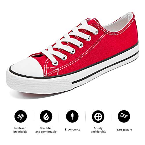 Womens Canvas Sneakers Low Top Lace Up Canvas Shoes Fashion Comfortable⦠(Red, US7)