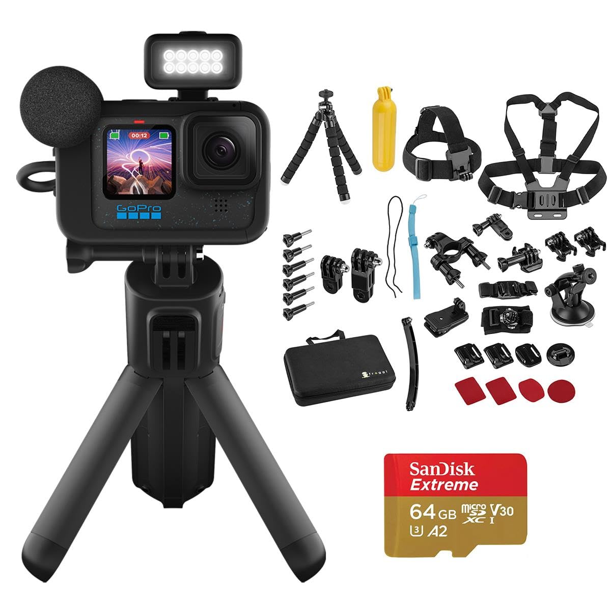GoPro HERO12 Black Creator Edition Camera Bundle: 40-pc Extreme Sport Kit, 64GB Micro SD for Action-Packed Video Creation
