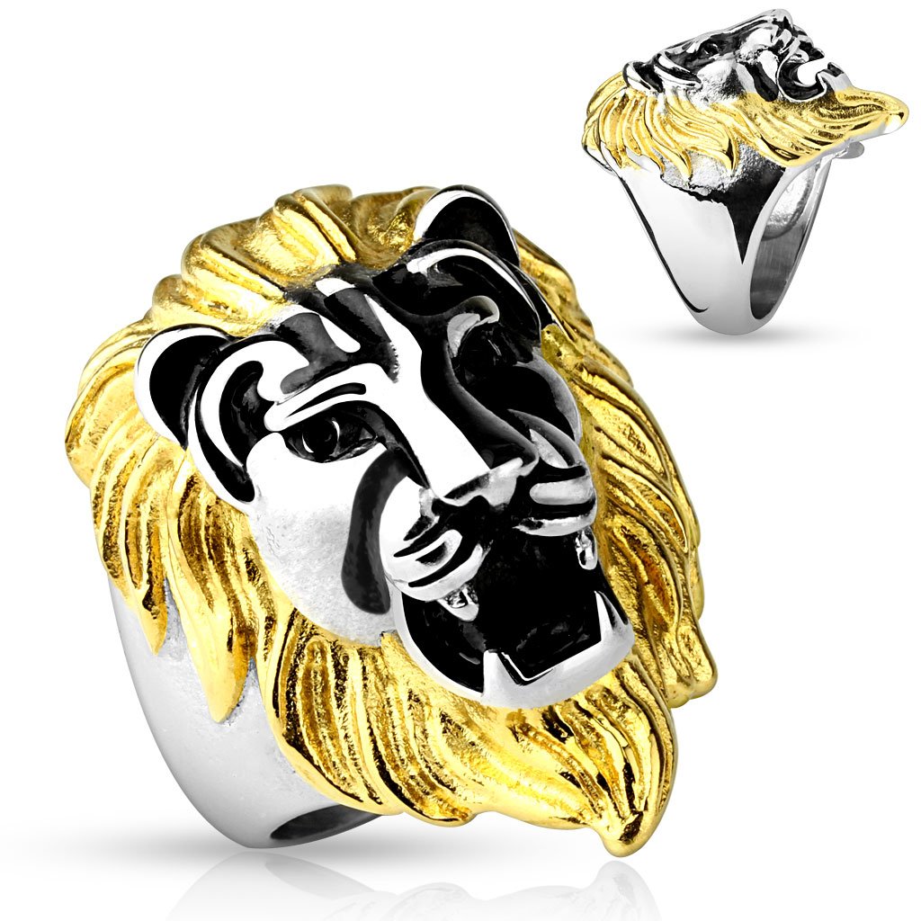 Gold Tone Mane Lion Head Stainless Steel Ring (14)
