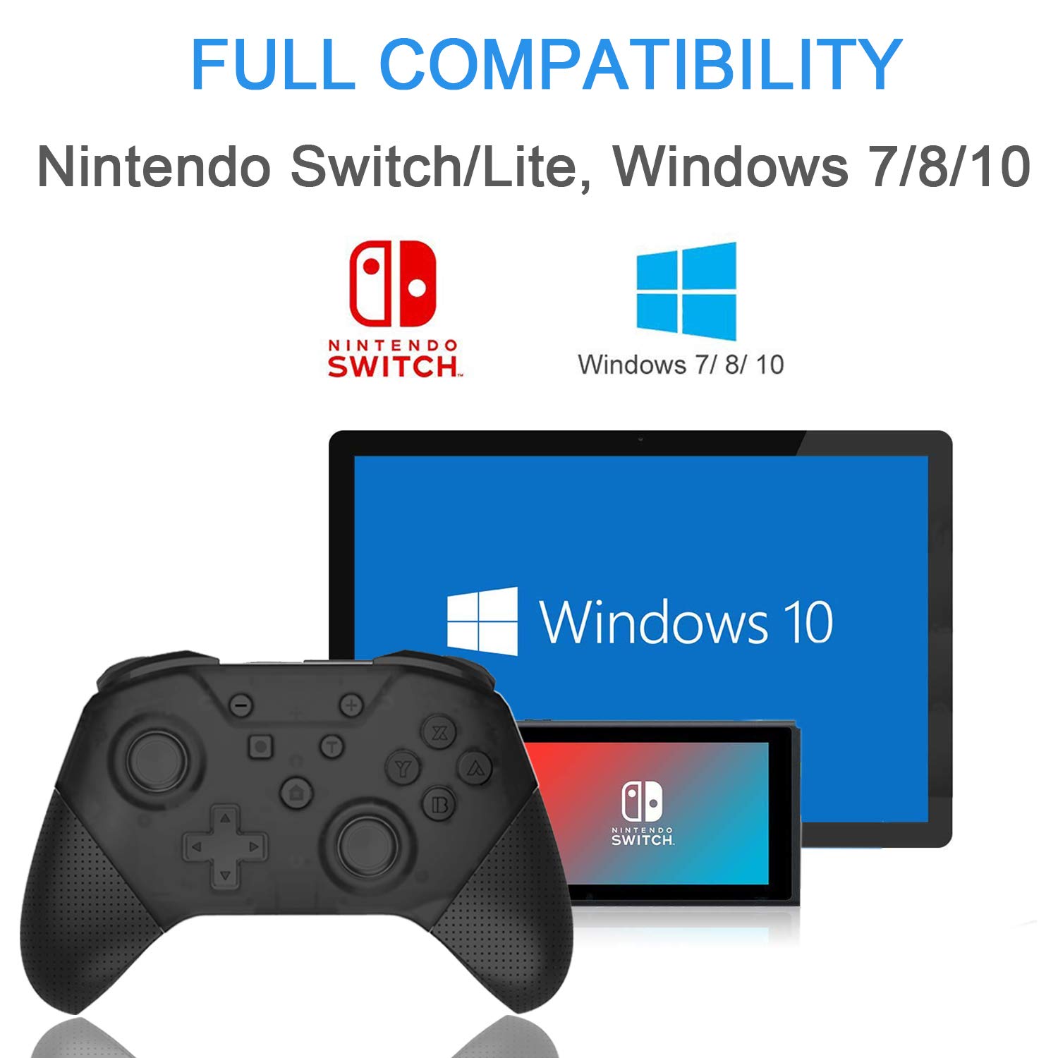 GCHT GAMING Switch Pro Controller for Nintendo Switch/Switch Lite/PC Support Wakeup, Turbo, Remote Gamepad with Joystick, Gyro Axis, Double Vibration Functions (Black)