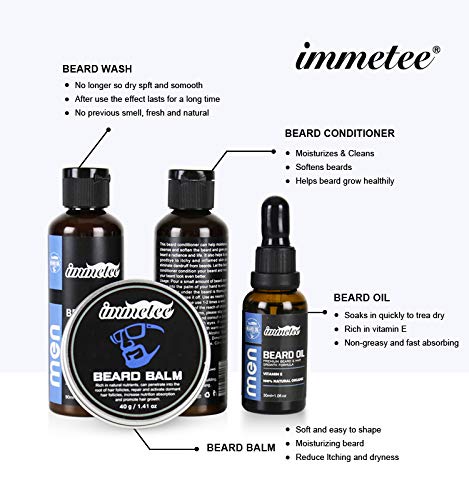 IMMETEE Beard Oil, Natural Ingredients, Shape, Style, Condition & Soften Beards and Mustaches, Moisturize Beard and Reduce Breaks, Split Ends and Bristle, Beard Oil for Men Growth. 30ml/ 1fl oz