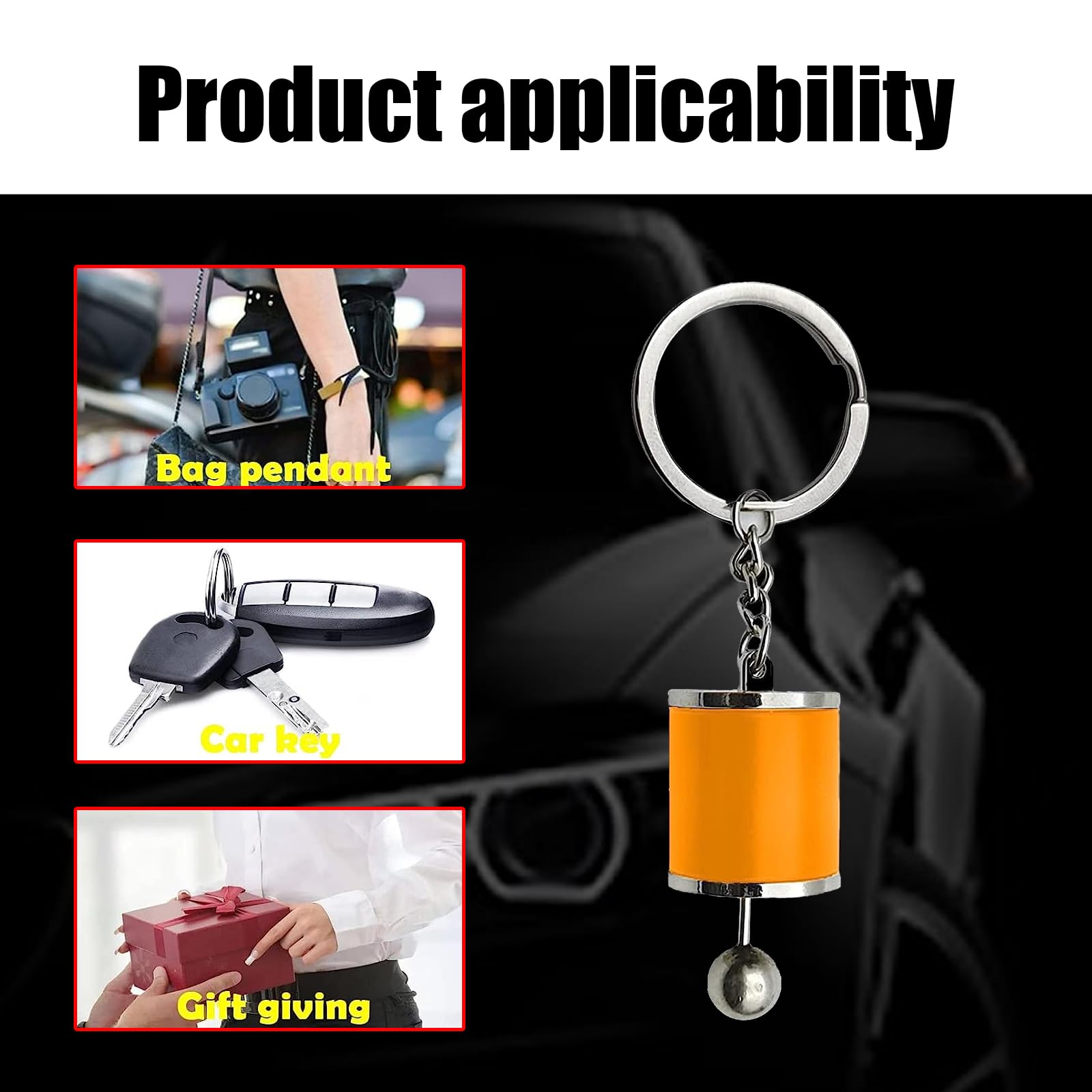 GKmow Pack-1 Car Shifter Keyring, Universal Polished Metal Key Chain Model, 6 Speed Gear Mini Key Clip (Gold)