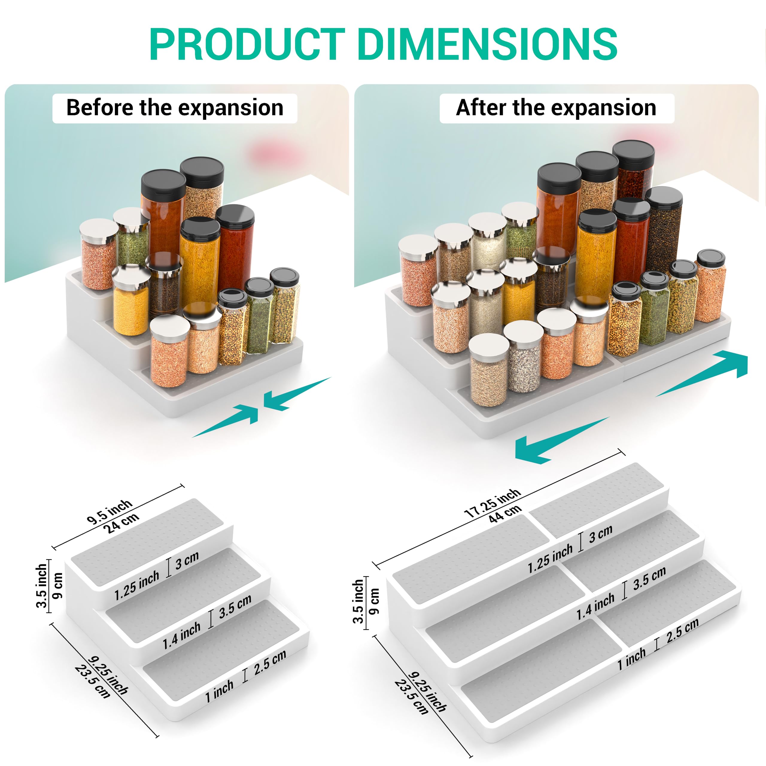 YAN & HIN Pack of 2, 3-Tier Spice Racks, Expandable and Non-Skid, Ideal as Medicine Cabinet Organizer, Kitchen Shelf Pantry Organizer, and Seasoning Organizer, Canned Food Organizer
