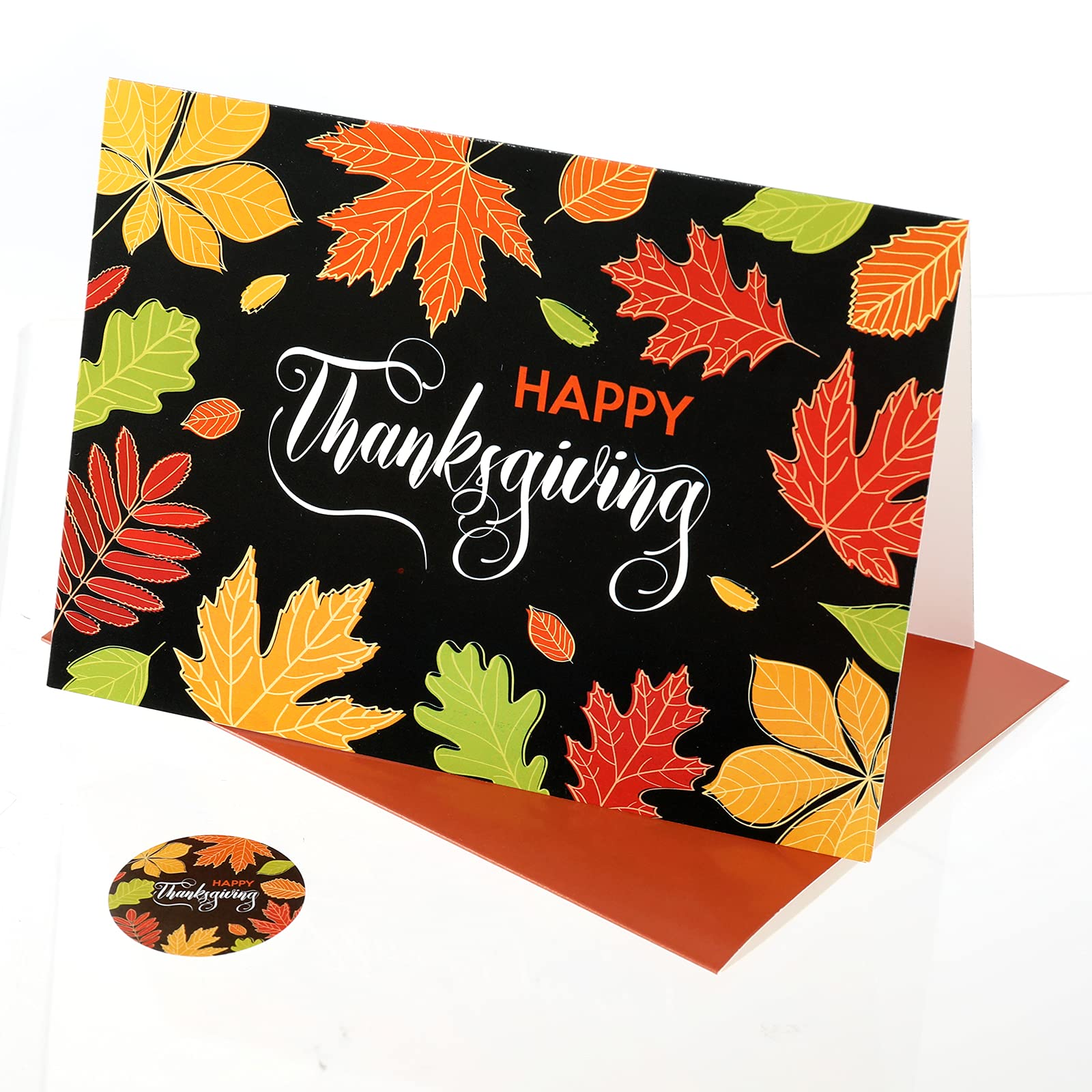 Whaline 24Pcs Thanksgiving Greeting Cards Assortment with Stickers and Envelopes 5" x 7" Large Happy Thanksgiving Cards Fall Leaves Patterned Thankful Grateful Note Cards for Party Favor Supplies