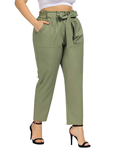 Hanna Nikole Women Casual Straight-Leg Pants Stretch Casual Plus Size Pants with Pockets 22W Green