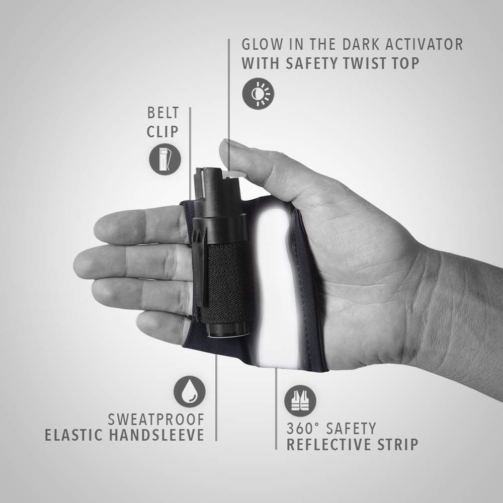 GUARD DOG SECURITY Instafire Reflect Pepper Spray for Runners and Bikers – Bright Reflective Hand Sleeve to Maximize Visibility – 16 feet Range protection (Black)