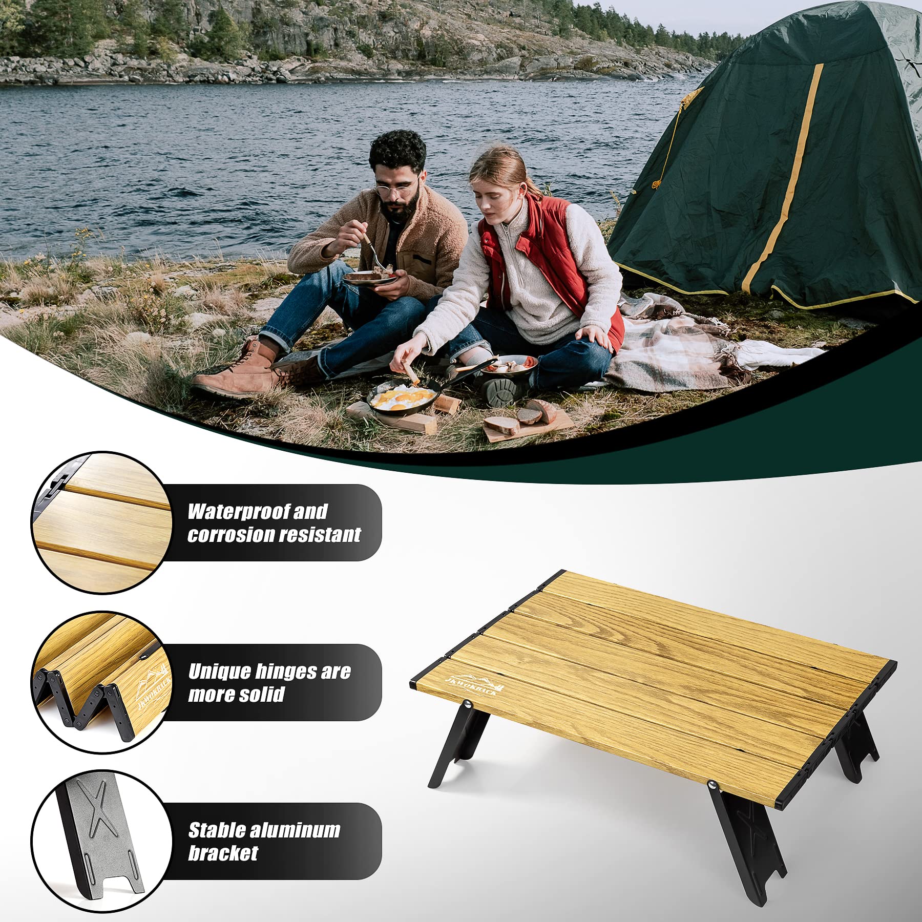 jkwokback Foldable Beach Table Ultralight Aluminum, Mini Folding Camping Table for Picnic Outdoor Hiking Backpack, Nature color