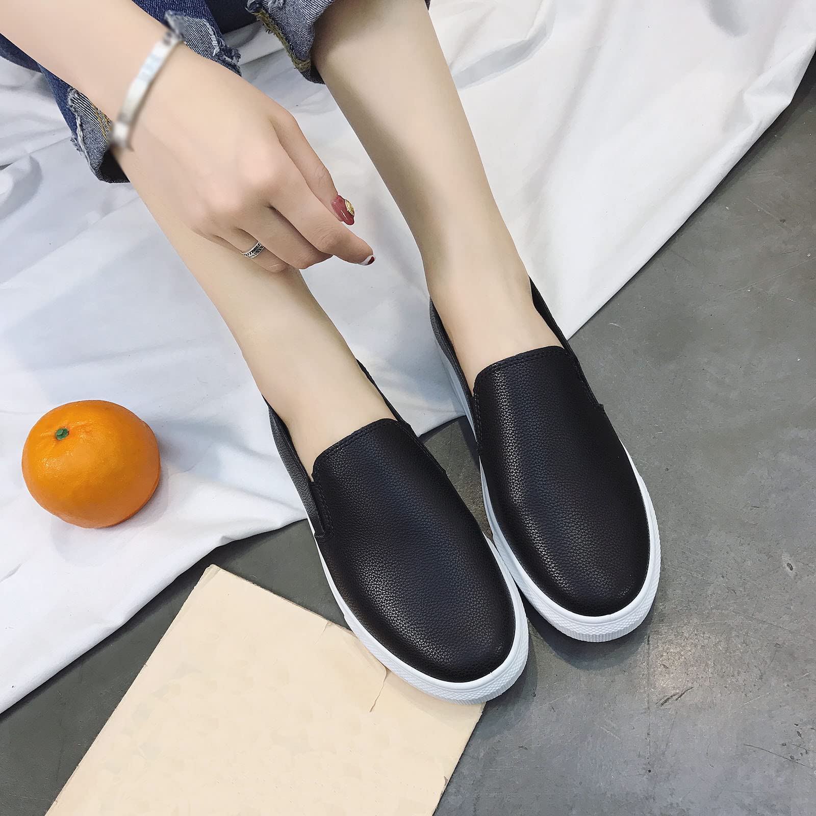 Leisure Women's Four Seasons Solid Color Non Slip Flat Round Toe Breathable Slip On Lazy Shoes Mens Casual Shoes Size 11 Black