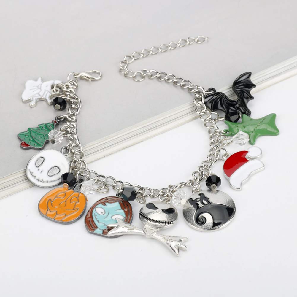 HANRESHE Nightmare Before Christmas Bracelet Jack Skull Enamel Pendant Trendy Jewelry Jack Skull Beautiful Snake Chain Link Bracelet Women Gift