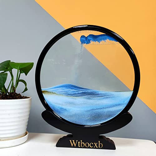 Moving Sand Art Picture Liquid Motion 12'' Home Decor Large Sandscapes 3D Deep Sea Dynamic Sand Painting Ornaments Desktop Decoration for Office, Bedroom