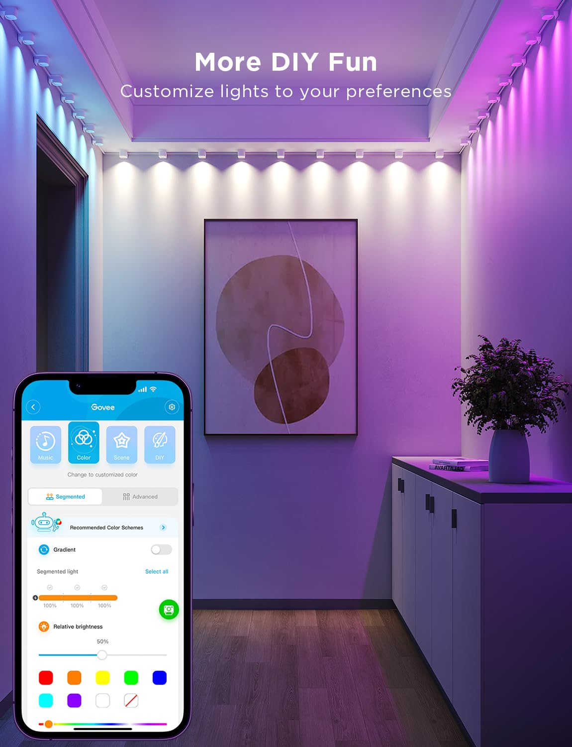 Govee RGBIC String Downlights, Smart LED String Lights Works with Alexa, Color Changing Indoor Wall Light Fixture for Party, New Year & Daily, Music Sync, 9.8ft with 15 LEDs, White