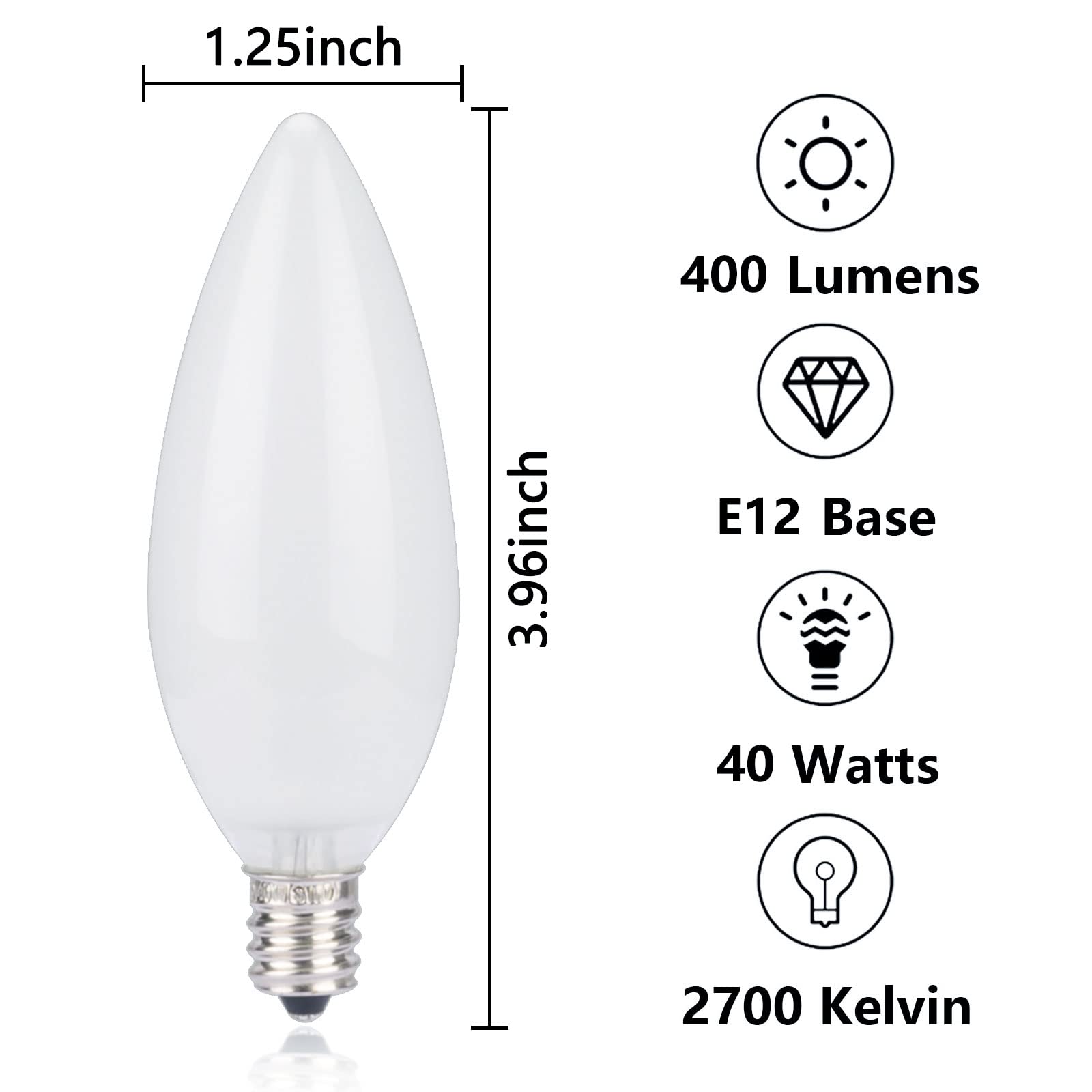 Haraqi 10 Pack 40W 120V E12 Base B10 CTC Incandescent Frosted Dimmable Light Bulbs, Candle Light Bulbs for Chandeliers, Ceiling Fan Lights, Pendants, Fireplace