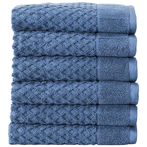 Great Bay Home Blue Bath Towels - 100% Cotton 6 Pack 26x16 Hand Towel Set - Absorbent, Durable, Quick-Dry Towels for Bathroom - Low-Twist, Two-Ply Decorative Towels (Blue)